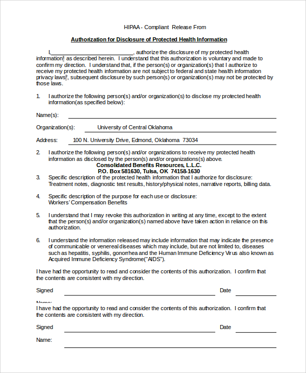 Hipaa Release Medical Information Form Images