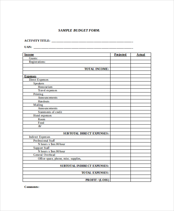 FREE 9 Sample Budget Forms In PDF MS Word Excel