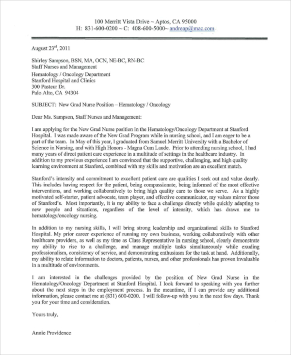 FREE 6 Sample Nursing Cover Letter Templates In PDF