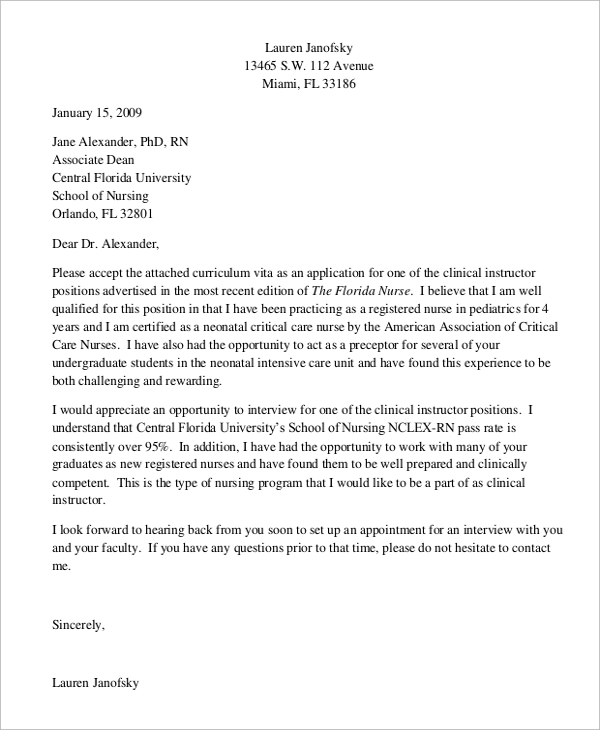Cover Letter Nursing Position