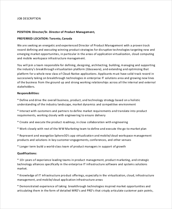 FREE 8 Sample Product Manager Job Description Templates In PDF MS Word