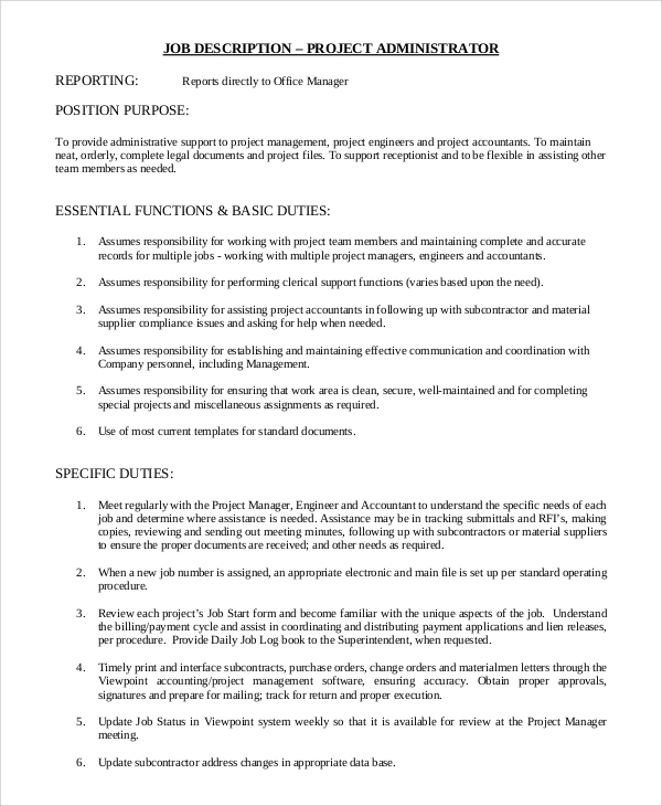 FREE 8 Sample Project Coordinator Job Description Templates In PDF