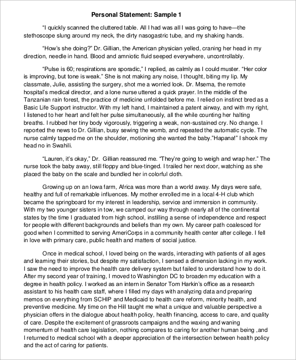 FREE 7 Sample Medical School Personal Statement Templates In MS Word PDF
