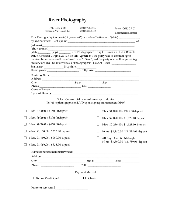 Commercial Photography Contract Sample HQ Template Documents