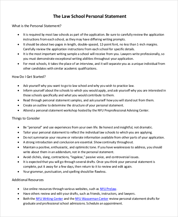 FREE 7 Sample Law School Personal Statement Templates In PDF