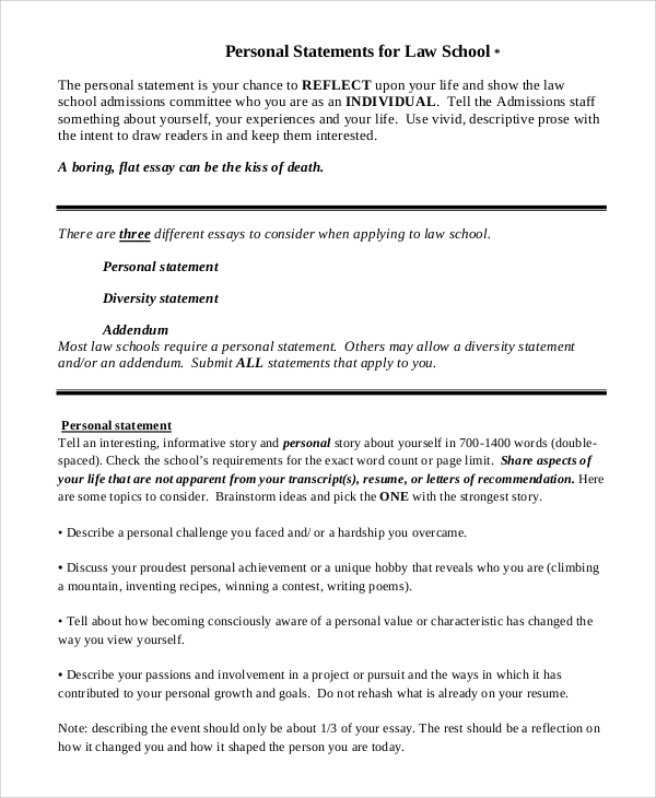 FREE 7 Sample Law School Personal Statement Templates In PDF