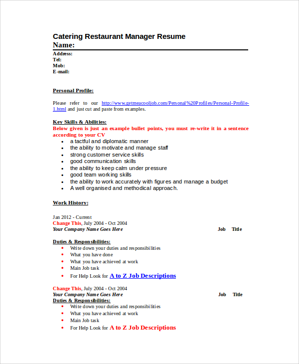 Sample Restaurant Manager Resume 7 Examples In Word PDF