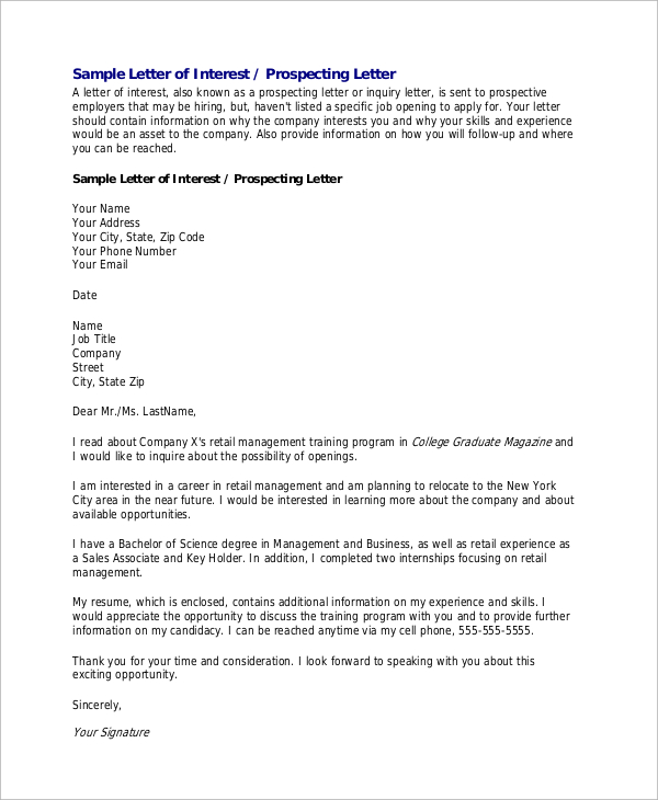 How To Write A Letter Of Interest For A Job Sample How To Write A Letter Of Interest Complete 