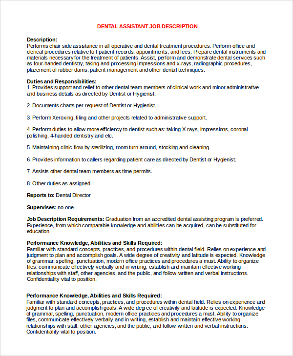FREE 8 Sample Dental Assistant Job Description Templates In PDF MS Word FREE 8 Sample Dental Assistant Job Description Templates In PDF MS Word