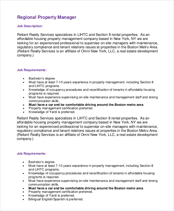 FREE 9 Sample Property Manager Job Description Templates In PDF MS Word
