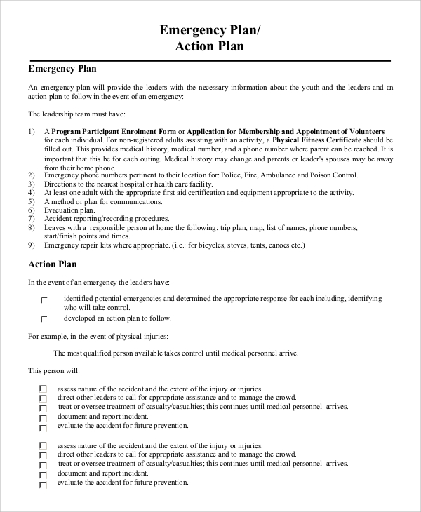 FREE 8 Sample Emergency Action Plan Templates In PDF MS Word