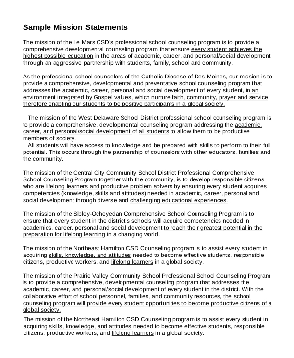 FREE 9 Sample Mission Statement Templates In PDF MS Word