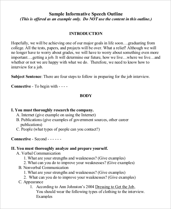 Sample Career Speech Outline Example The Document Template