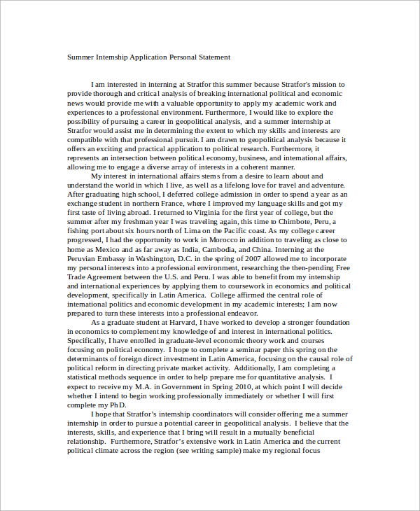 FREE 20 Sample Personal Statement Templates In MS Word PDF