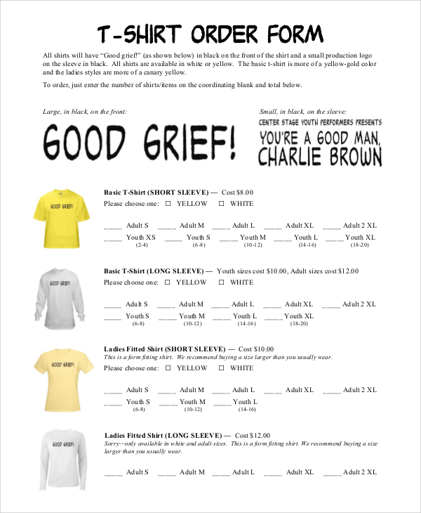 T Shirt Order Form Template Google Docs