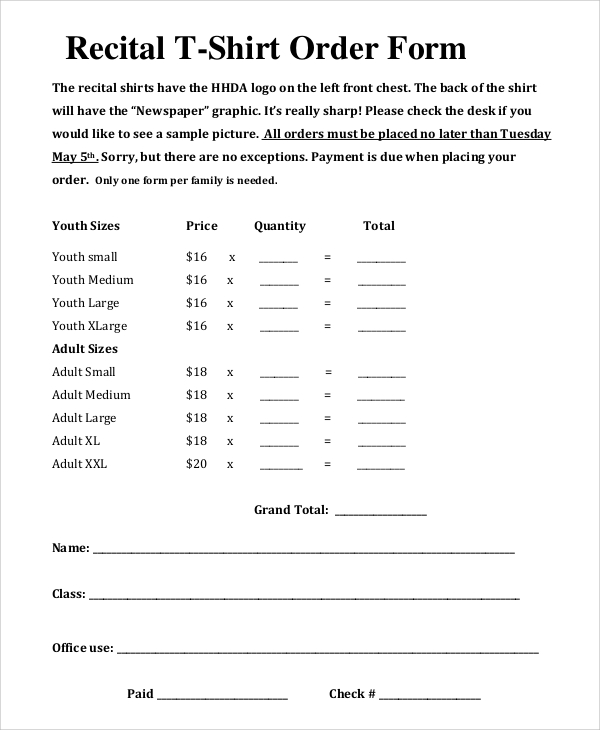 FREE 15 Sample T Shirt Order Forms In PDF MS Word