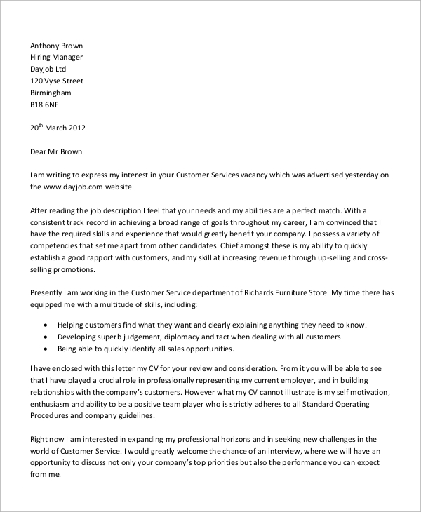 Cover Letter Customer Service Sample Customer Service