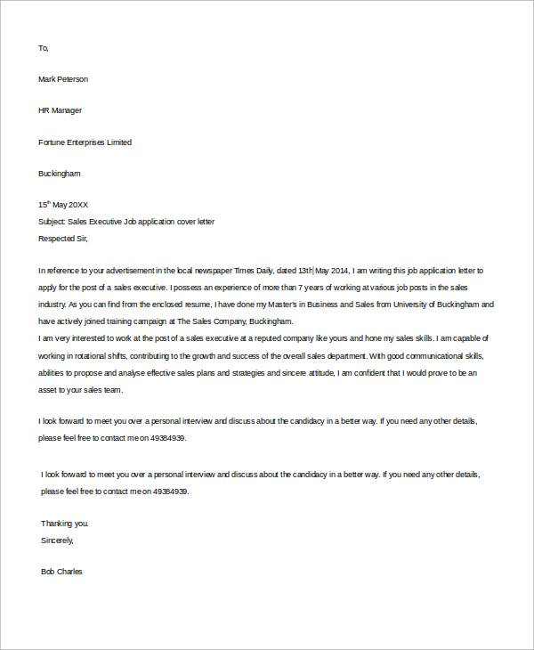 FREE 7 Sample Job Cover Letter Templates In MS Word PDF