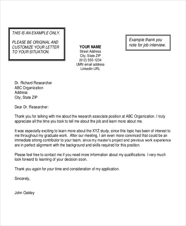 Best Sample Thank You Letter For Job Interview