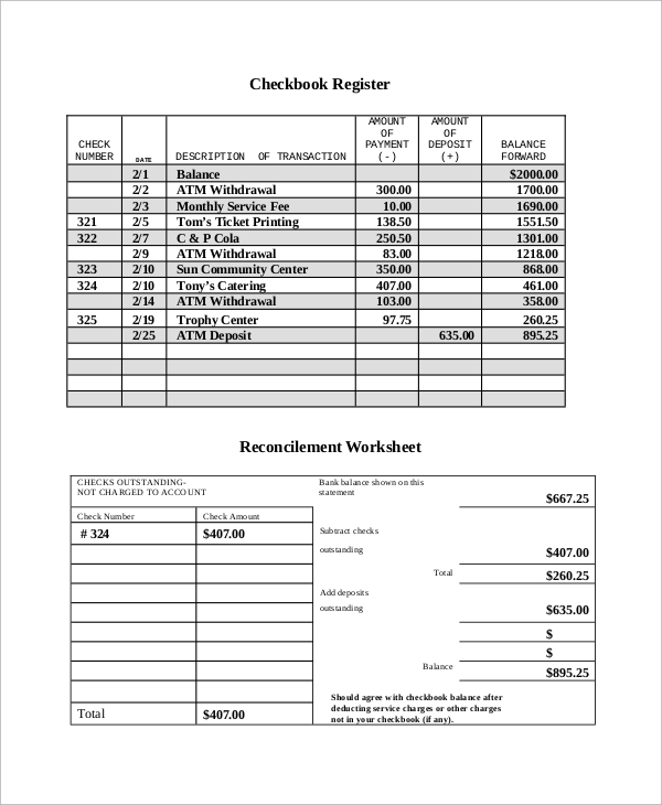 FREE 8 Sample Check Register Templates In MS Word Excel PDF