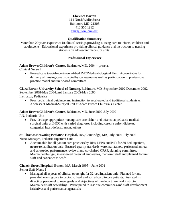 FREE 22 Sample Nursing Resume Templates In MS Word PDF