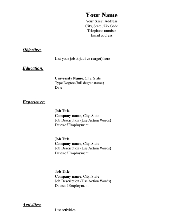 FREE 9 Simple Resume Examples In MS Word PDF