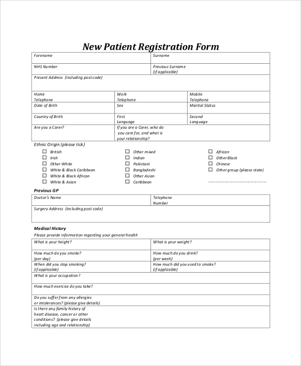 Printable New Surgical Oncology Patient Registration Form Printable 