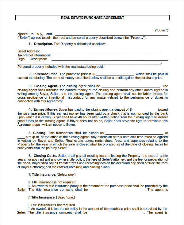 FREE 14 Sample Real Estate Purchase Agreement Templates In PDF MS 