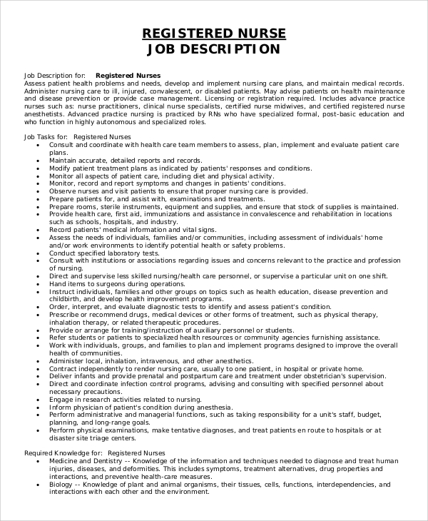 FREE 8 Sample Registered Nurse Job Description Templates In PDF MS Word