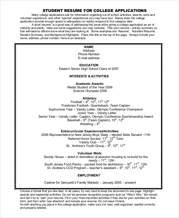 FREE 8 College Resume Samples In MS Word PDF
