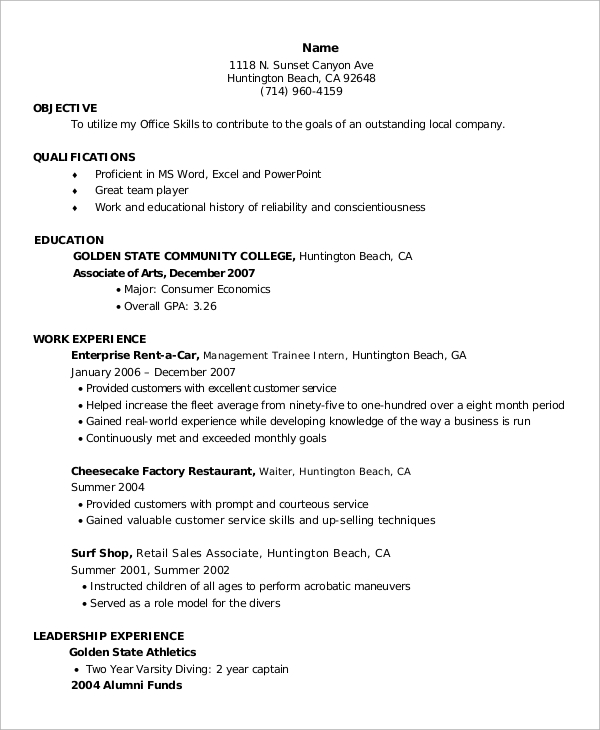 FREE 9 Sample Entry Level Resume Templates In MS Word PDF
