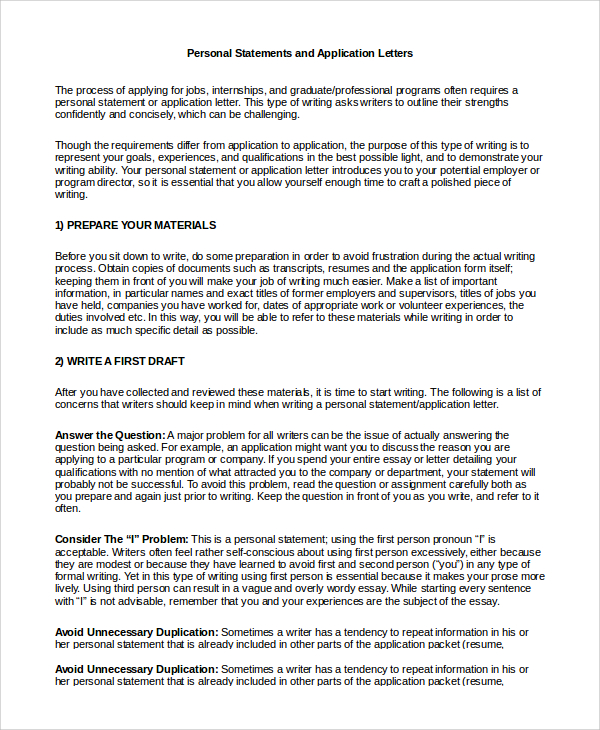 FREE 9 Sample Personal Statement Templates In PDF MS Word