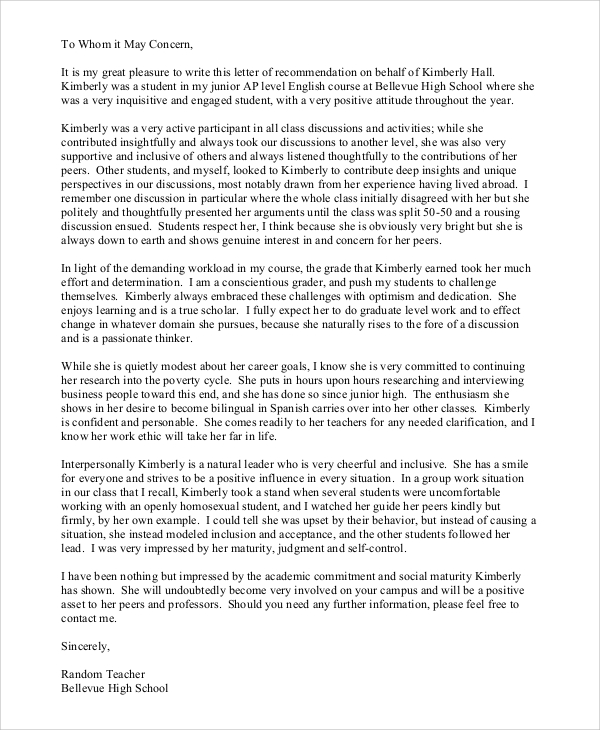 FREE 6 Sample Teacher Recommendation Letter Templates In PDF MS Word
