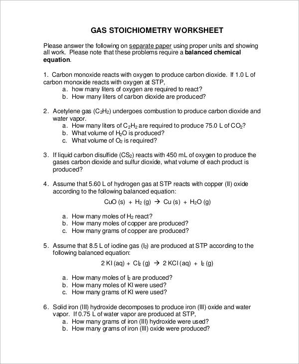 FREE 9 Sample Stoichiometry Worksheet Templates In MS Word PDF
