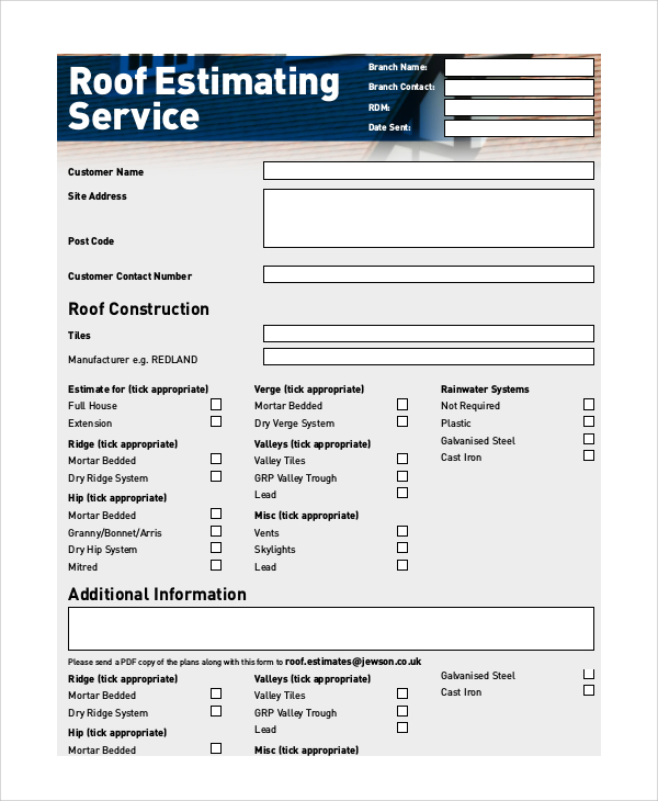 FREE 9 Sample Estimate Forms In PDF MS Word