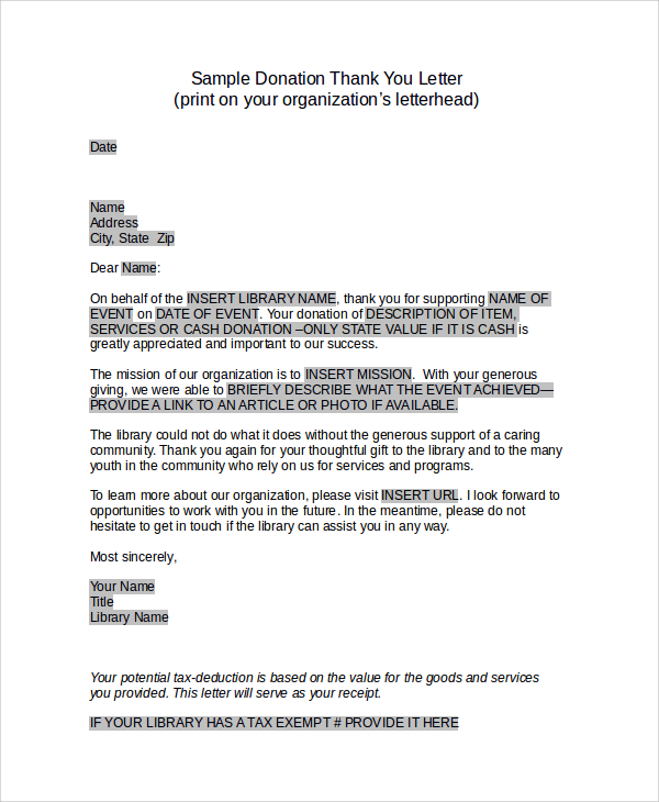 Template For Thank You Letter For Donation Collection Letter Template
