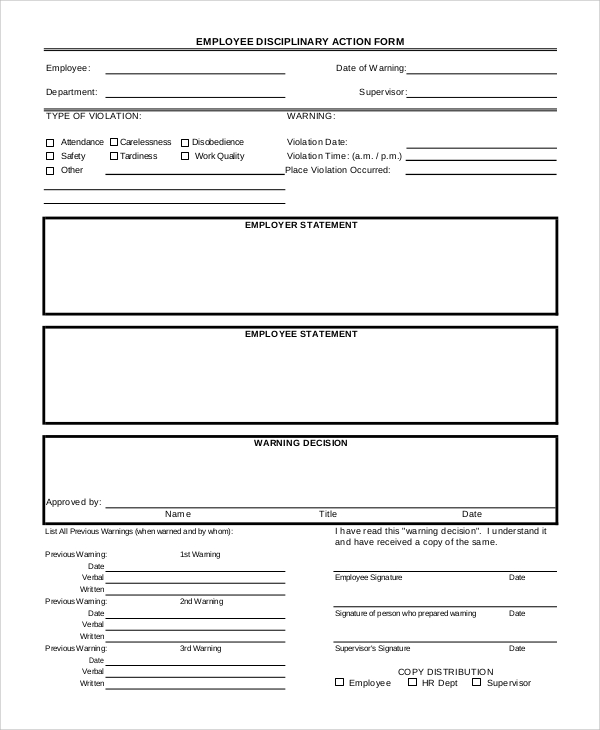 FREE 8 Sample Disciplinary Action Forms In PDF MS Word