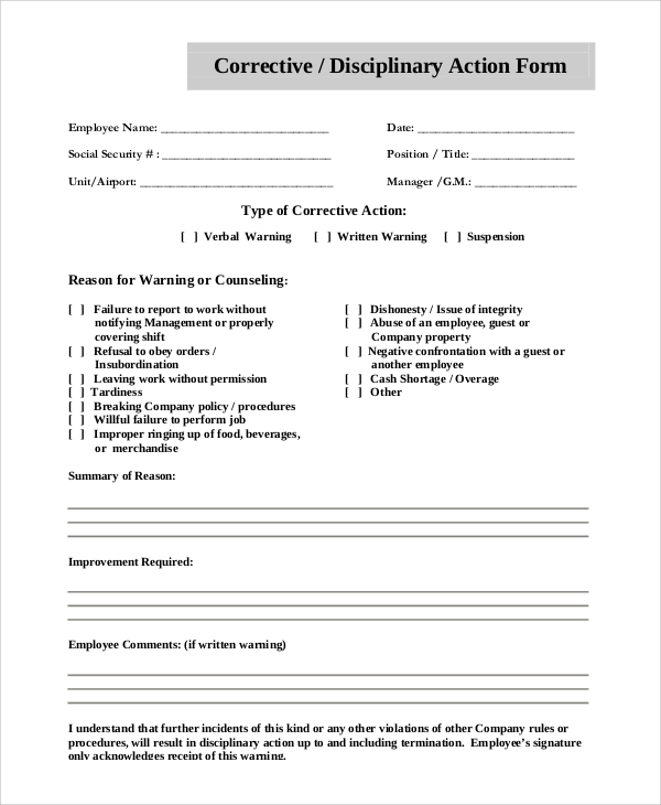Disciplinary Form Sample Master Template