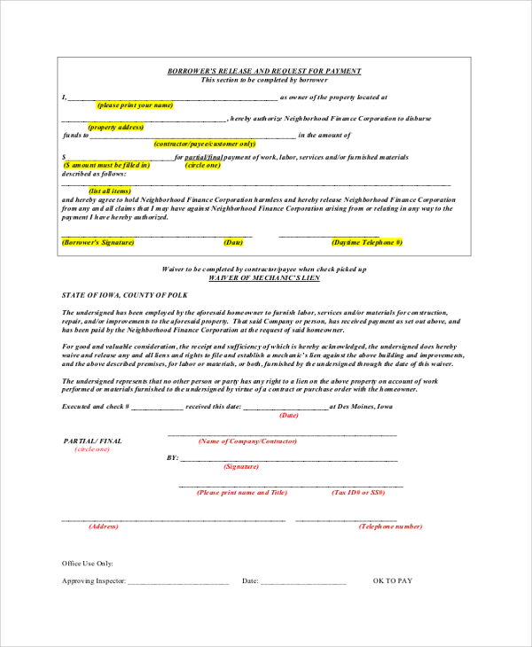 Construction Lien Release Template TUTORE ORG Master Of Documents
