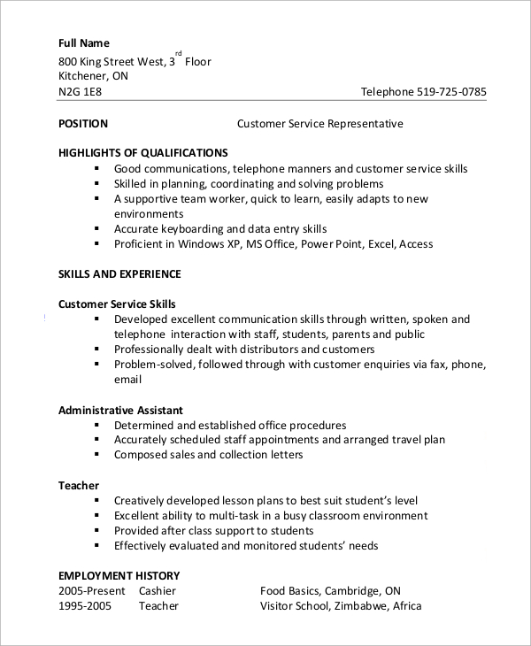 FREE 8 Customer Service Resume Samples In MS Word PDF