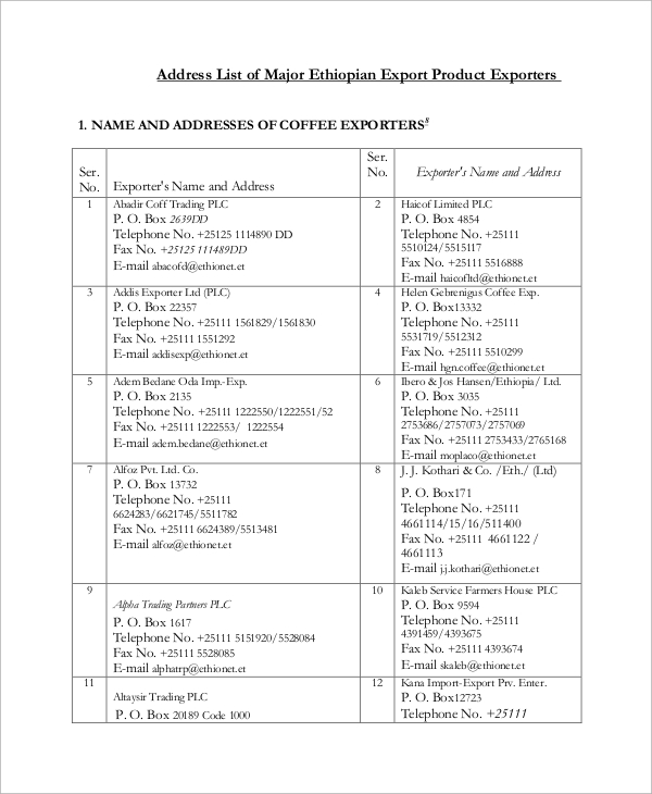 FREE 8 Sample Address Lists In PDF