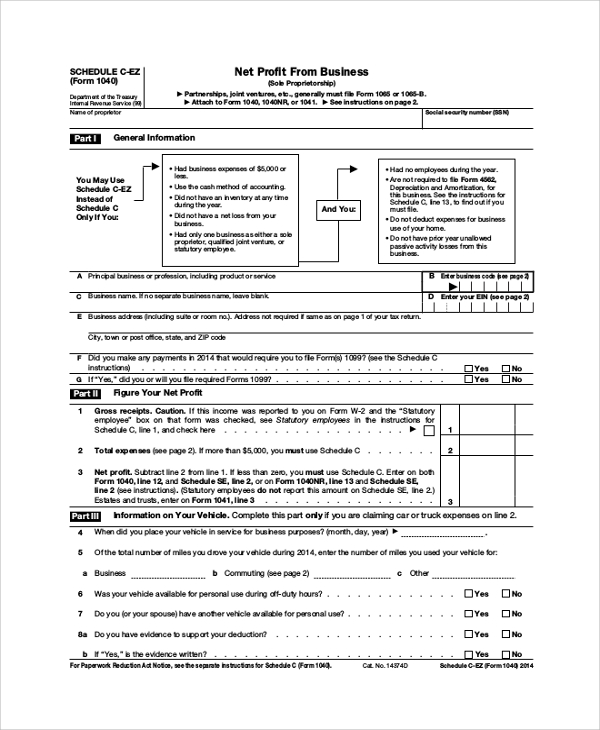 FREE 9 Sample Schedule C Forms In PDF MS Word