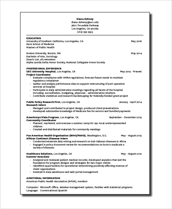FREE 8 Professional Resume Samples In PDF MS Word