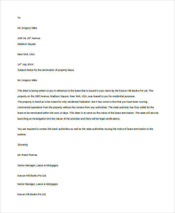 FREE 30 Sample Of Termination Letter Templates In MS Word PDF