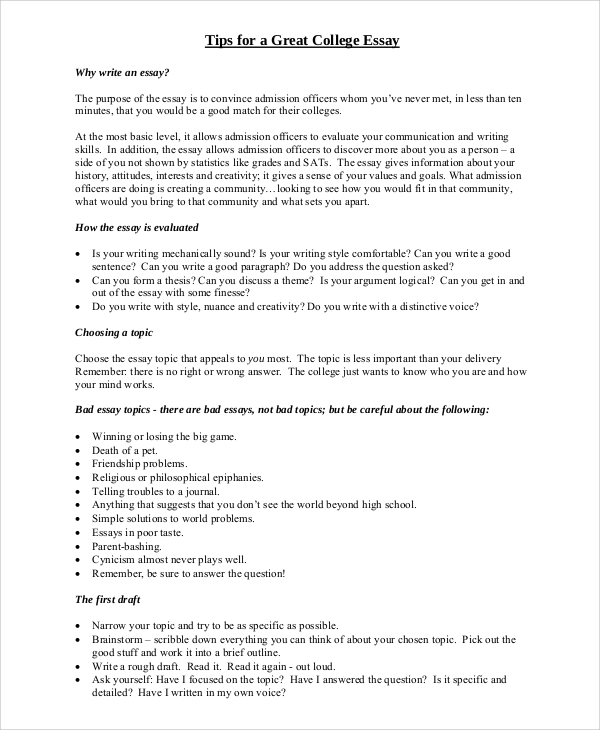 FREE 11 Sample College Essay Templates In MS Word PDF