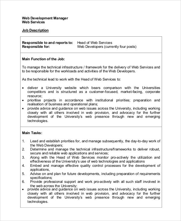 FREE 8 Sample Web Developer Job Description Templates In PDF MS Word