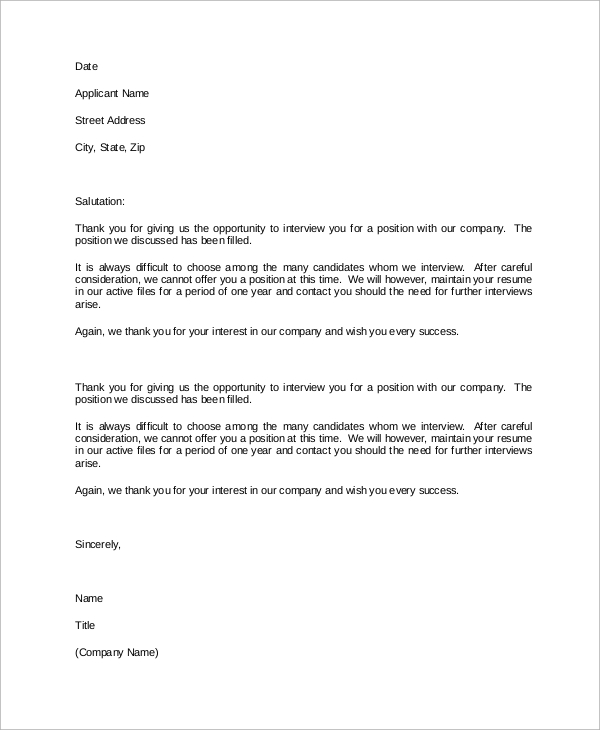 20 Rejection Of Job Application Letter Sample Simple Cover Letter