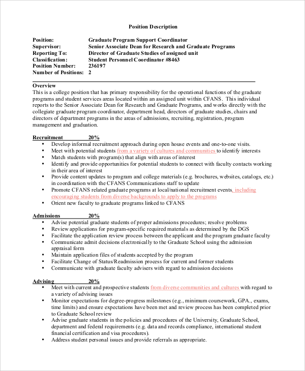 Vanderbilt Program Coordinator Job Description Cjfs4848spring15