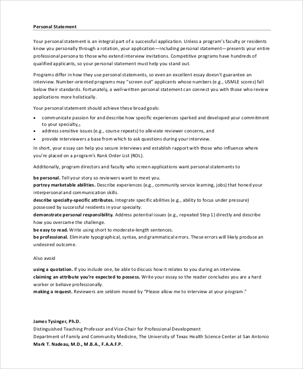 FREE 7 Sample Personal Statement For Medical School In PDF FREE 7 Sample Personal Statement For Medical School In PDF