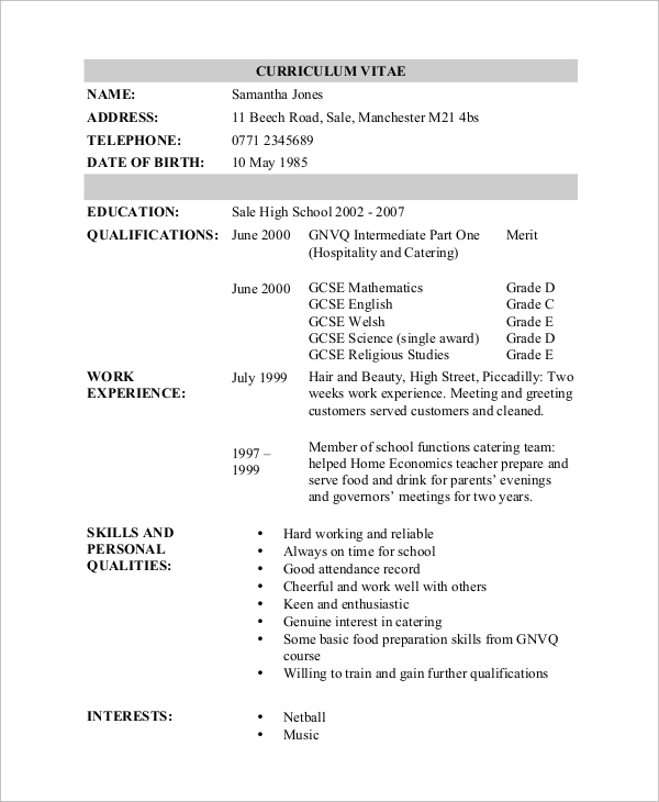 FREE 14 Sample High School CV Templates In MS Word PDF